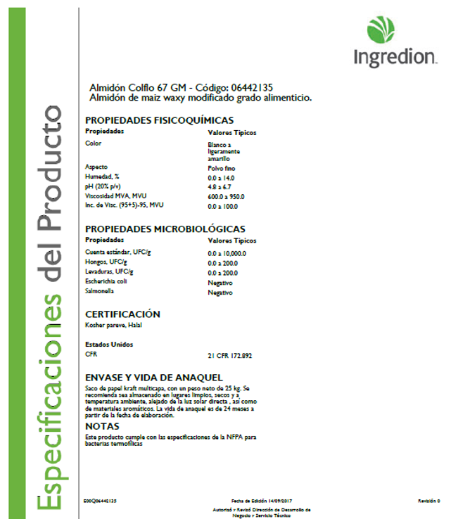 ALMIDÓN COLFLO 67 – DELAR FOODS